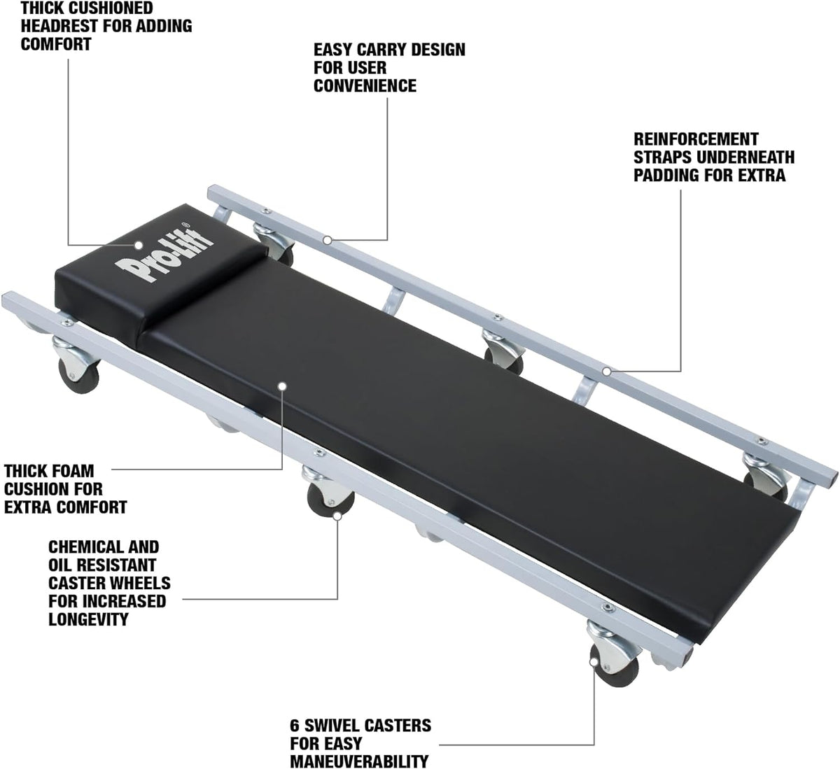 Pro-Lift 40 Inch Mechanic Rolling Creeper with 6 Swivel casters, 350 l ...